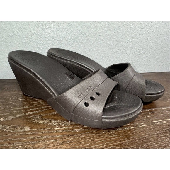 CROCS | Shoes | Crocs Kadee Wedge Slip On Sandals Womens 8 Brown ...